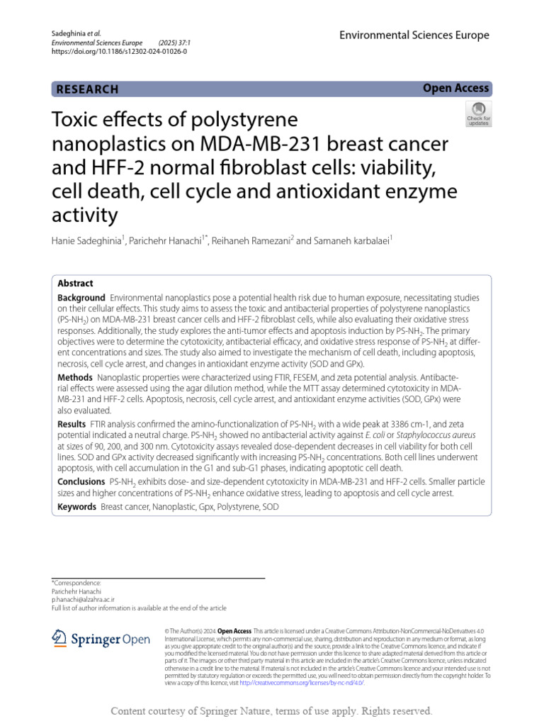 Toxic Effects of Polystyrene Nanoplastics On MDA-M | PDF | Plastic | Cytotoxicity