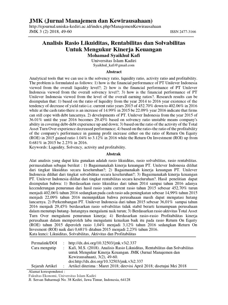 Analisis Rasio Likuiditas Rentabilitas D 1c99f2a7 | PDF