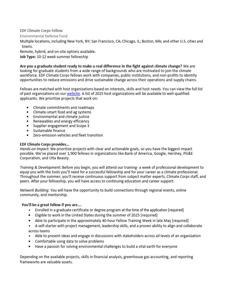 2025 Climate Corps Job Posting | PDF | Natural Environment ...