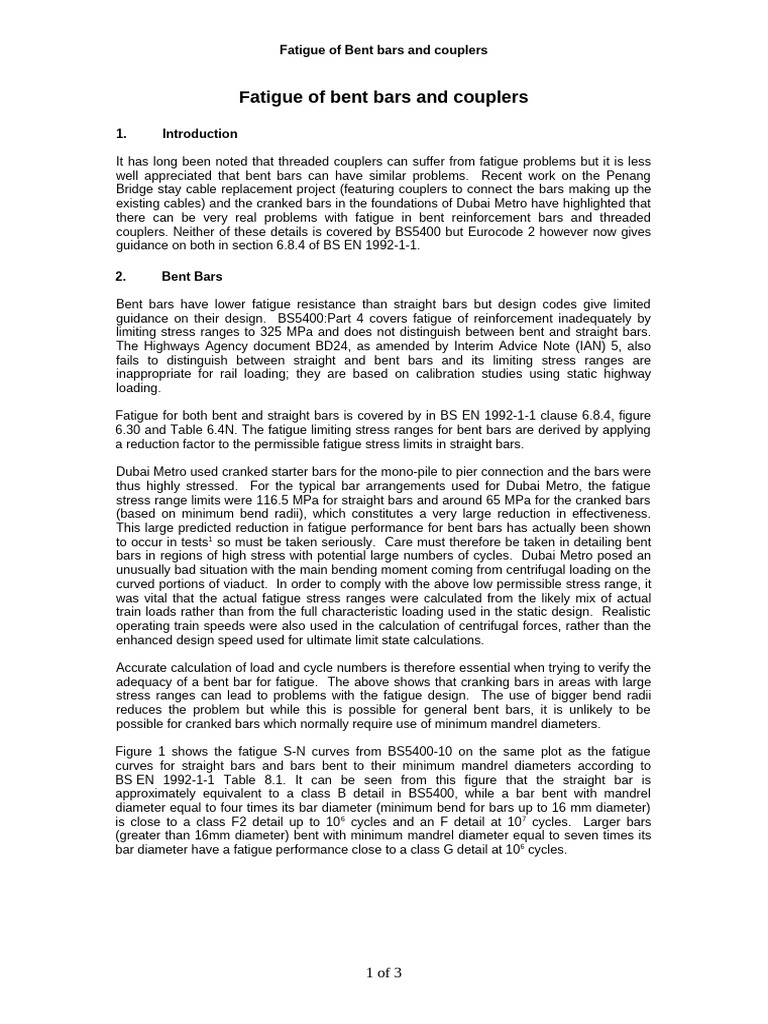Fatigue of Bent Bars and Couplers | PDF | Fatigue (Material) | Stress ...