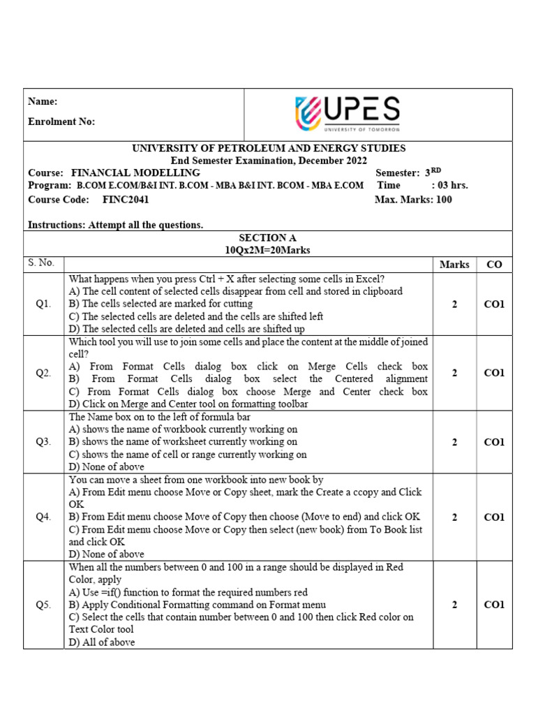 Set-1 Ese Dec22 Sob 3 Bba B.com All Finc2041 Financial Modelling | PDF | Dialog Box | Computing