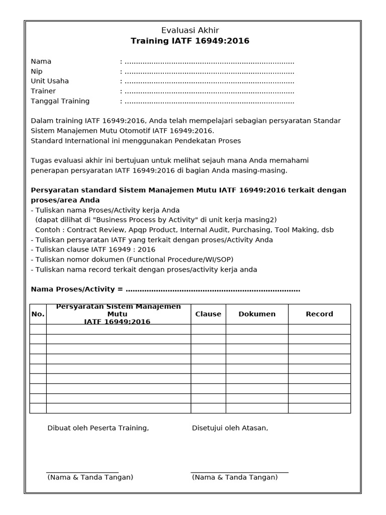 Evaluasi Akhir Training IATF | PDF