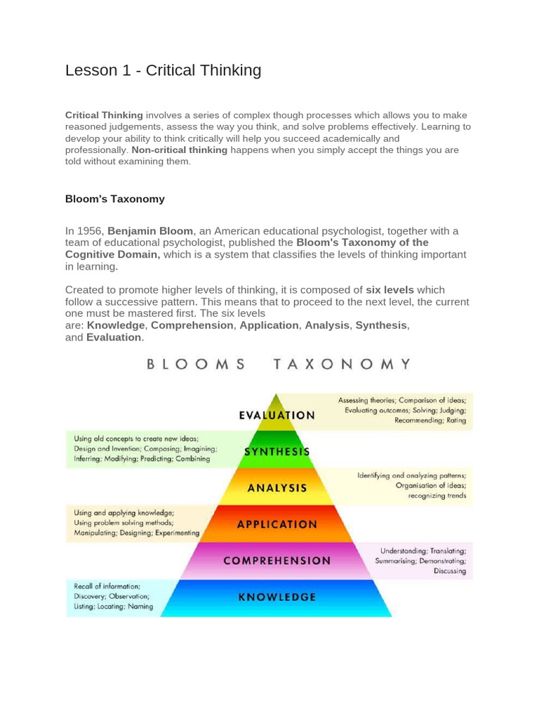 Lesson 1 Critical Thinking | PDF