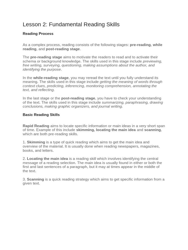 Reading Skills for Educators | PDF | Speed Reading | Reading Comprehension