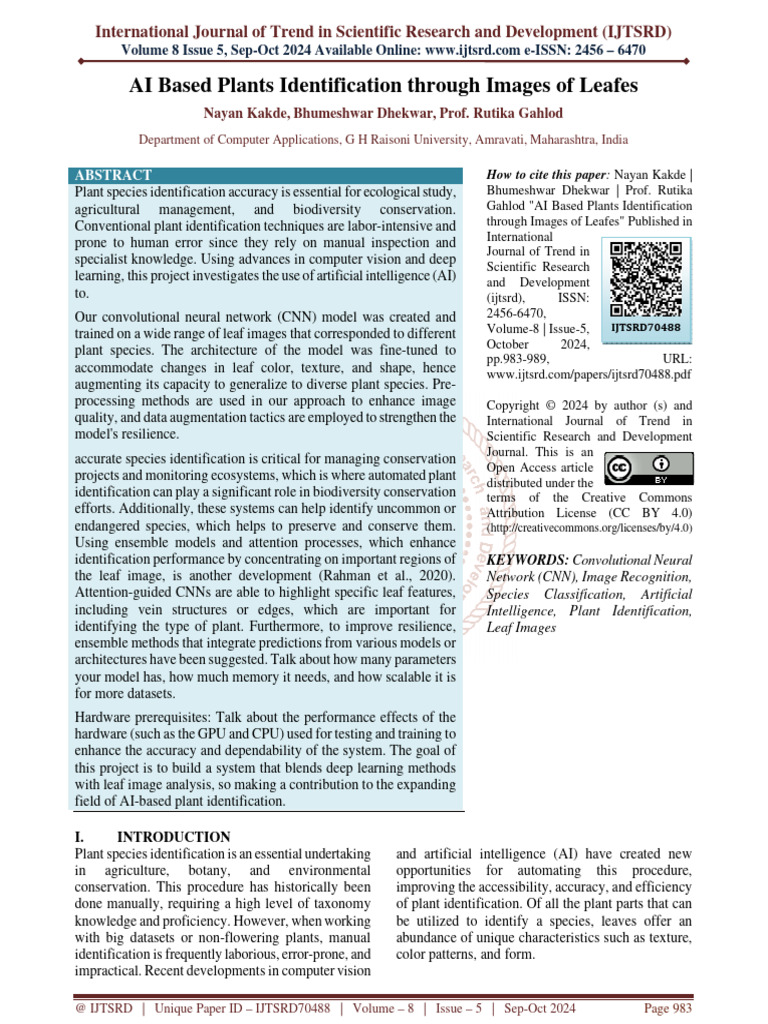 AI Plant Identification Using Leaf Images | PDF | Artificial ...