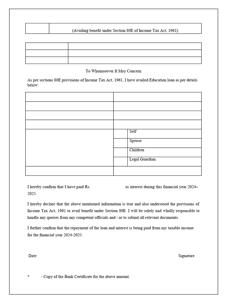 Education Loan Interest Self-Declaration | PDF