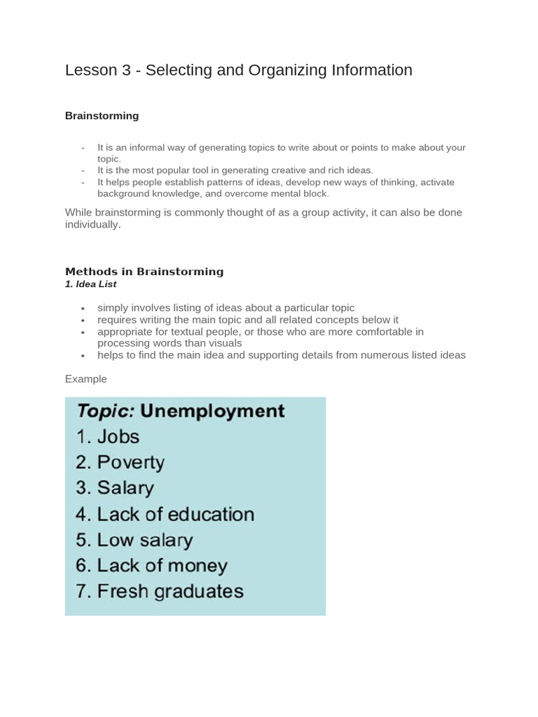 Lesson 3 Selecting and Organizing Information | PDF | Information ...