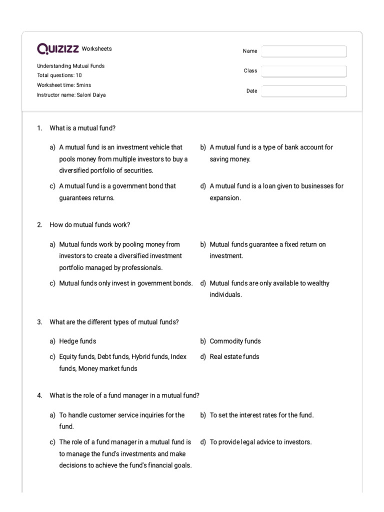 Understanding Mutual Funds - Quizizz | PDF | Investment Fund | Mutual Funds