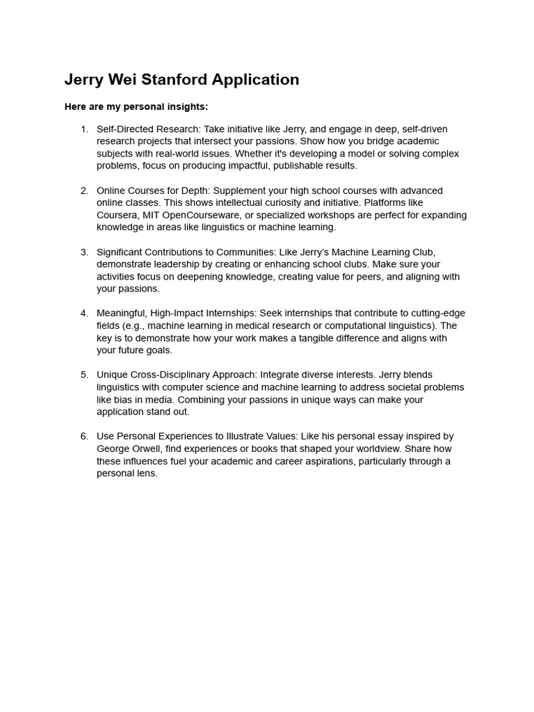 Stanford Admitted Student Jerry Wei Analysis | PDF