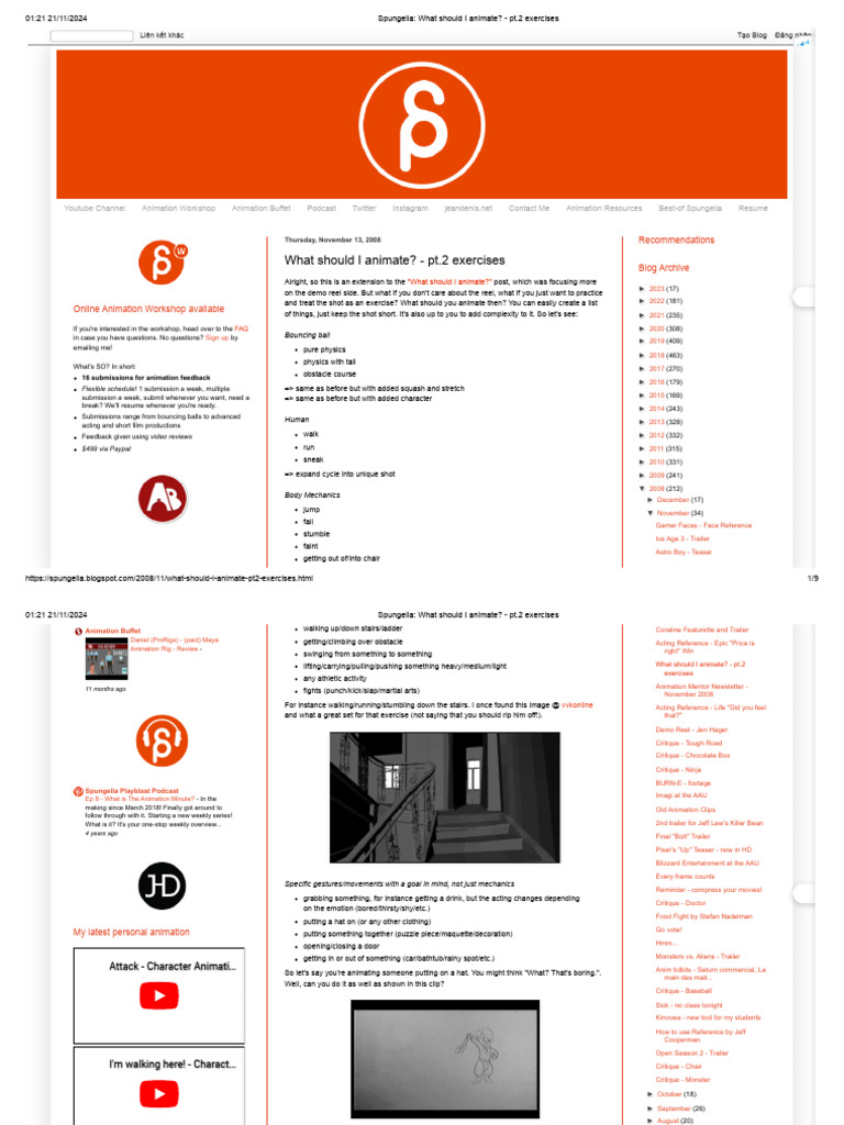 Spungella - What Should I Animate - Pt.2 Exercises | PDF