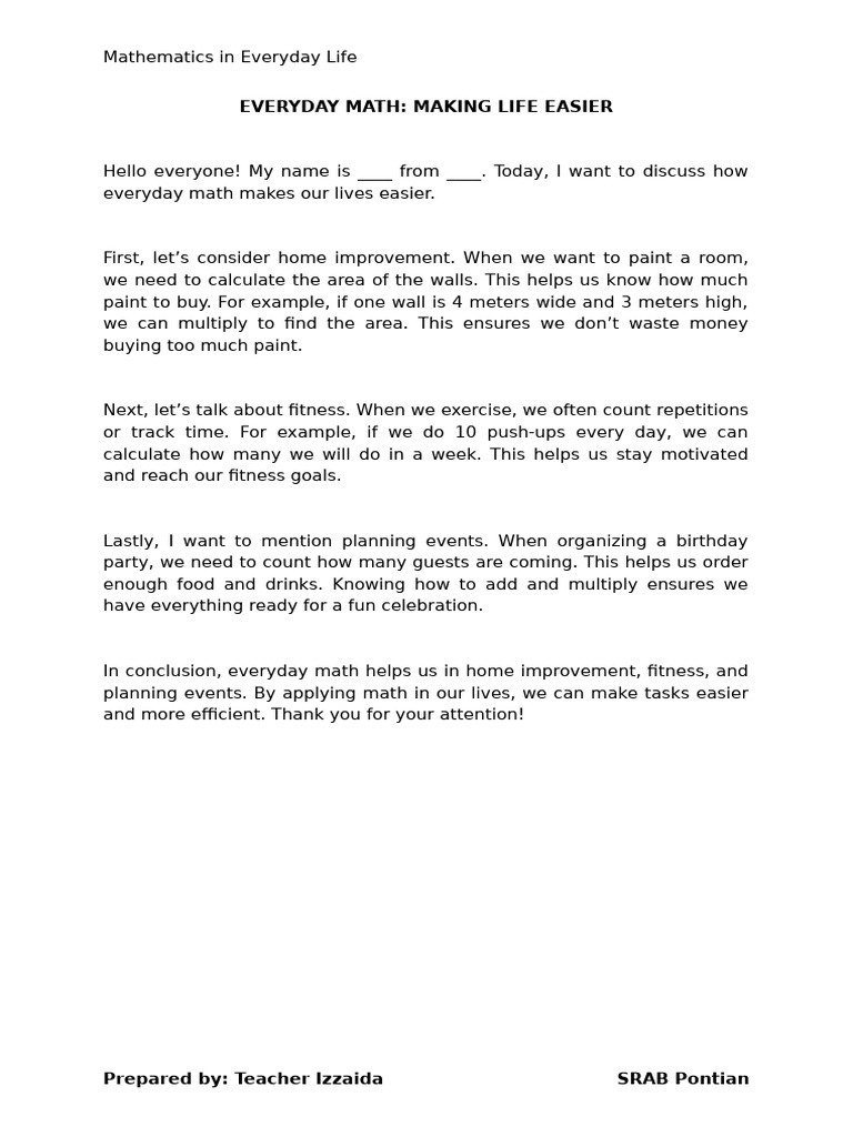 Everyday Math - Making Life Easier - Izzaida Ibrahim | PDF