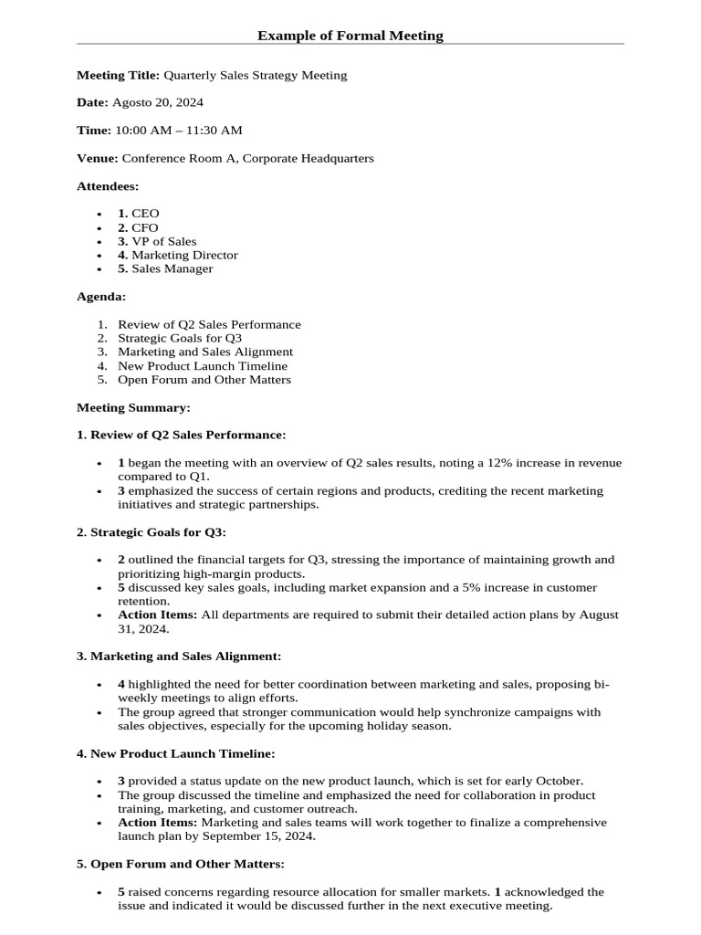 Munites of Meeting Sample | PDF | Marketing