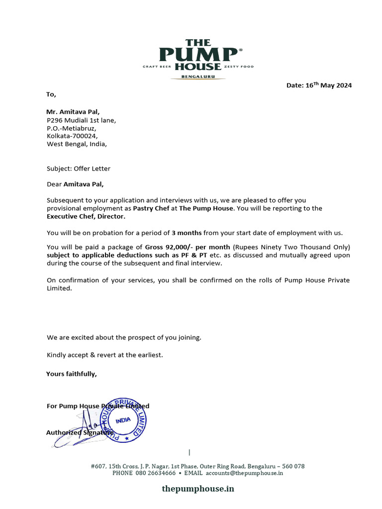 AMITAVA PAL Offer Letter | PDF