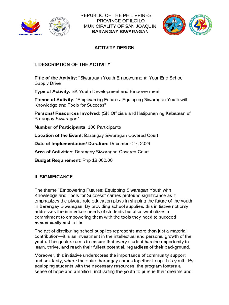 Activity Design School Supplies SK | PDF