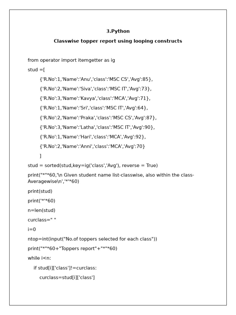3.classwise Topper Report Using Looping Constructs | PDF