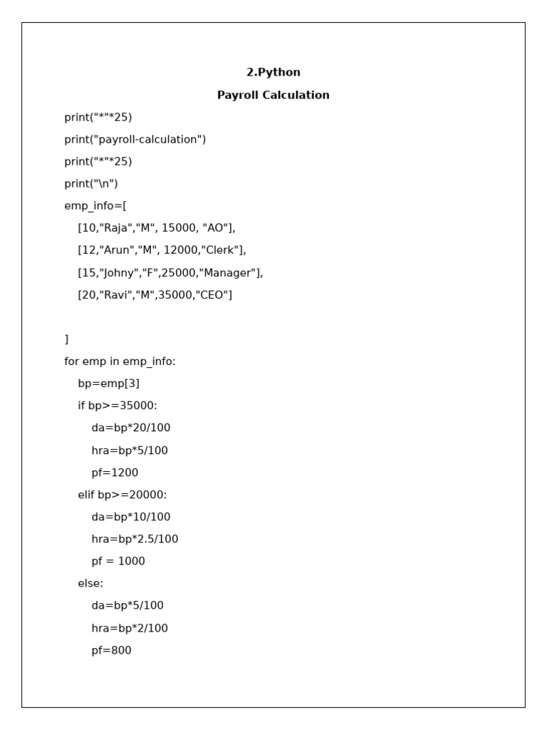 Python Payroll Calculation Script | PDF
