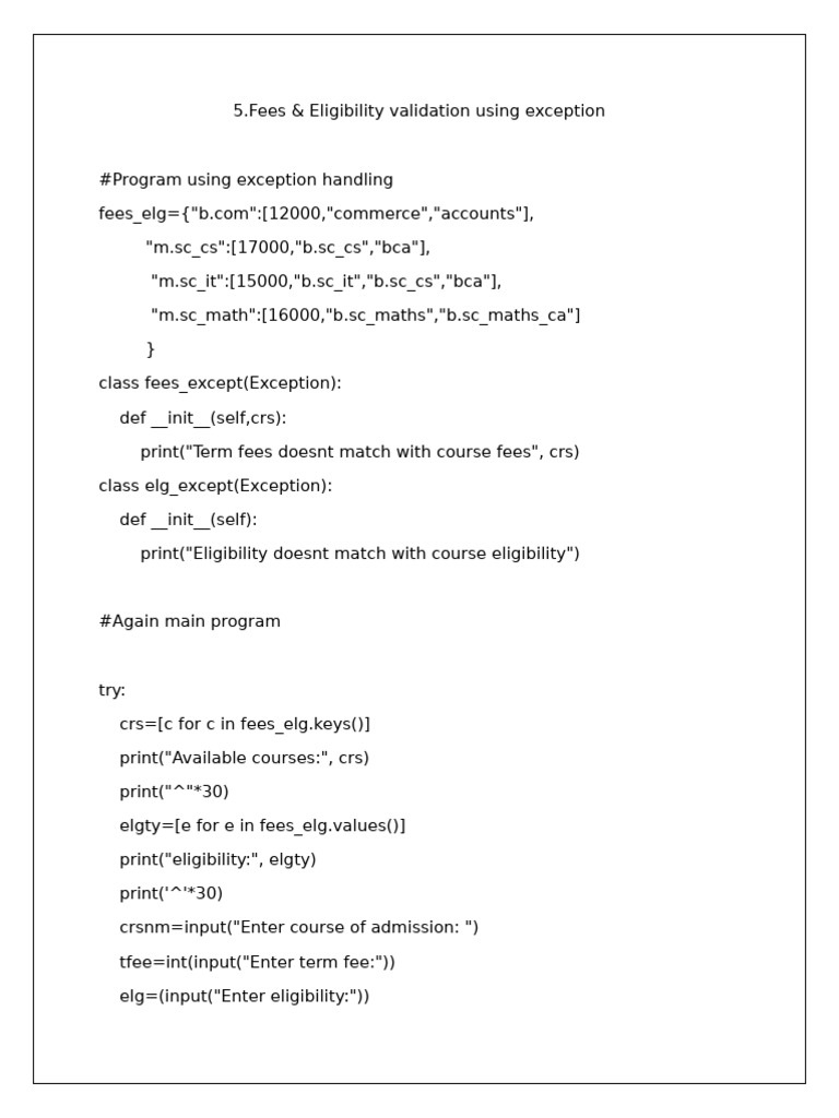 5.Fees & Eligibility validation using exception | PDF