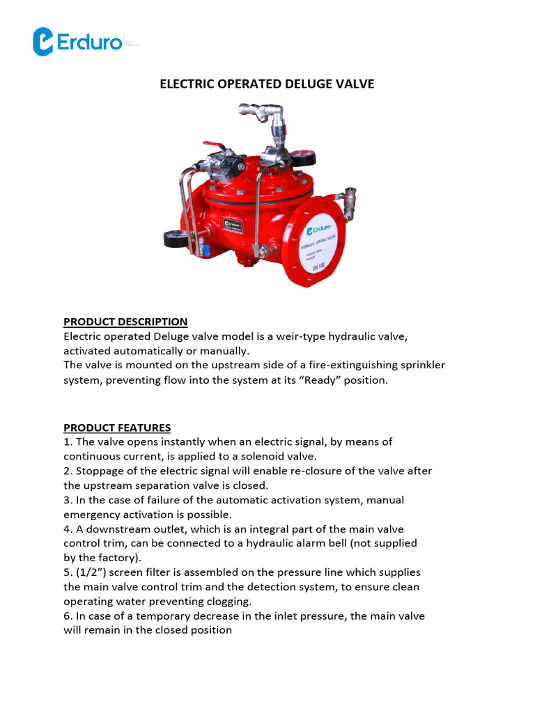 Electric Deluge Valve Overview | PDF | Valve | Pipe (Fluid Conveyance)