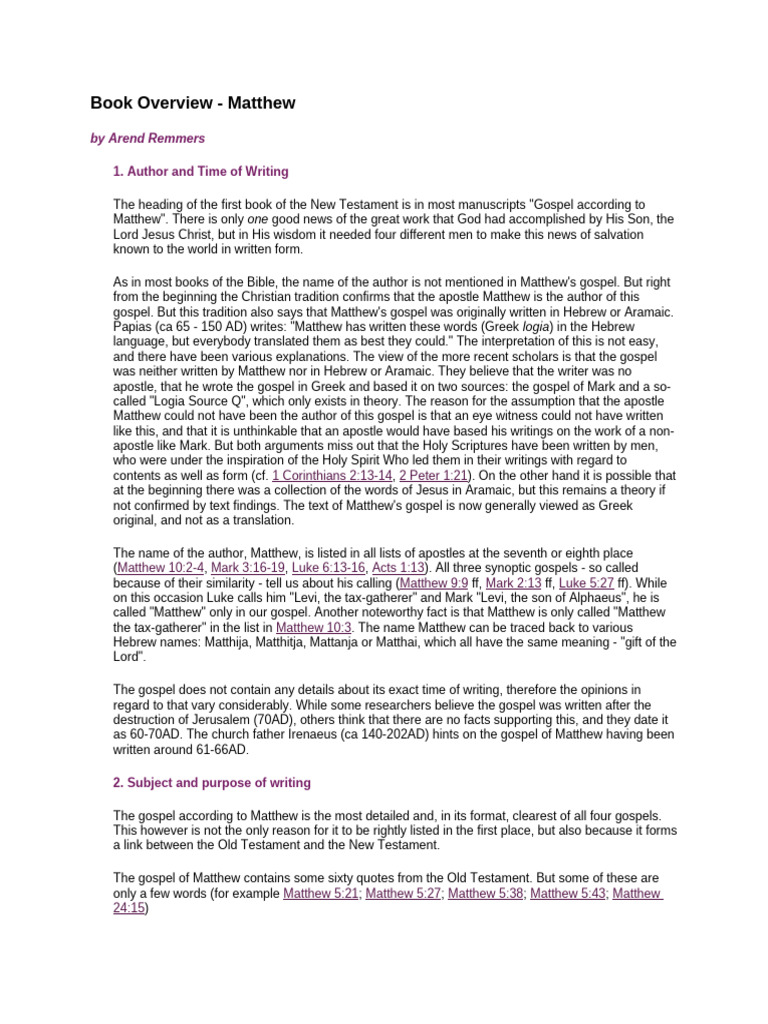 Introduction to Matthew | PDF | Gospel Of Matthew | Jesus