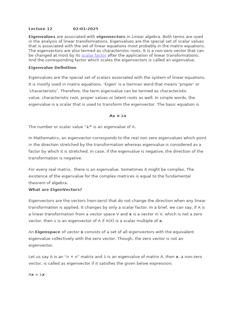 EIGEN VALUE AND EIGEN VECTOR (L12) | PDF | Eigenvalues And Eigenvectors ... EIGEN VALUE AND EIGEN VECTOR (L12) | PDF | Eigenvalues And Eigenvectors ...