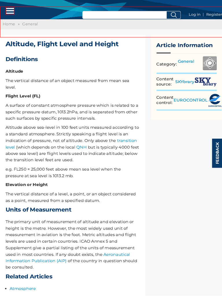 Altitude, Flight Level and Height SKYbrary Aviat | PDF | Altitude | Sea ...