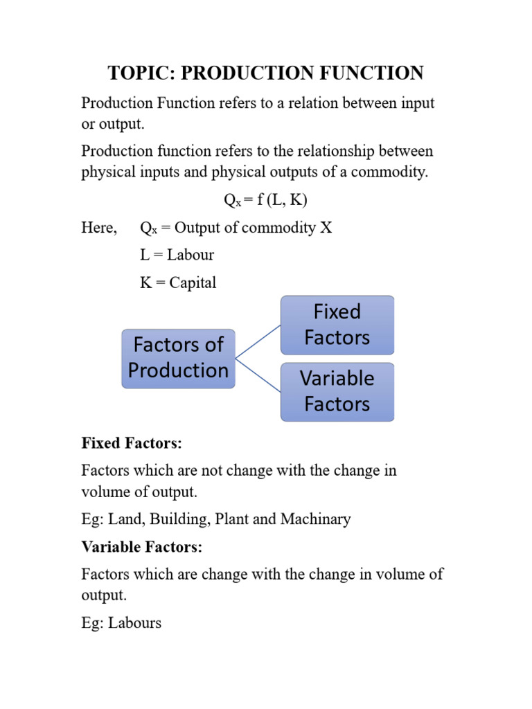 Production Function Notes Pdf Production Function Economics