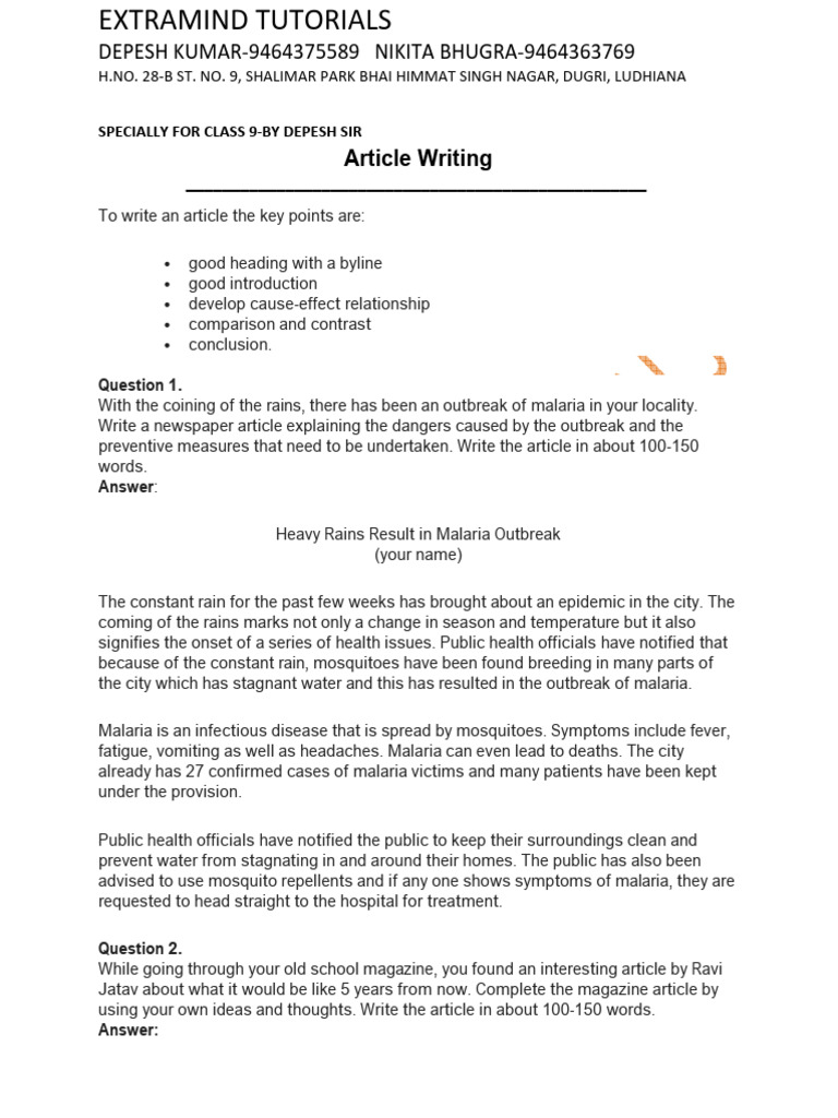 Extraminds Articles Writing Class 9 | PDF | Electronic Waste | Waste