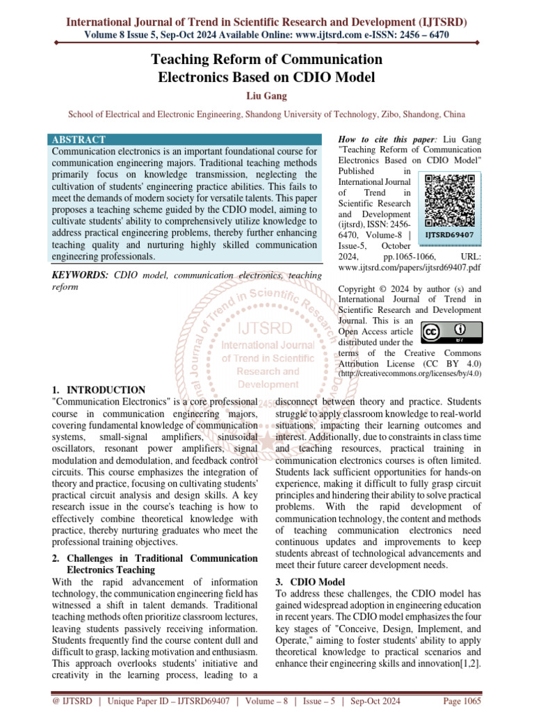 Teaching Reform of Communication Electronics Based On CDIO Model | PDF | Engineering | Communication