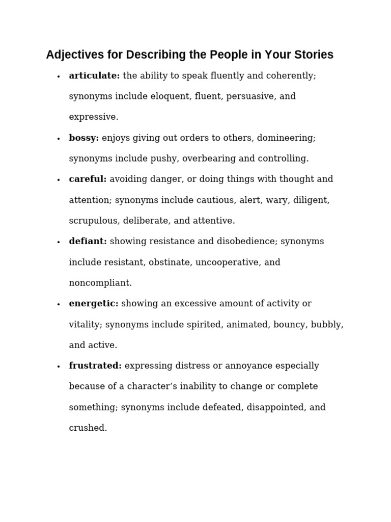 Adjectives For Describing The People in Your Stories | PDF | Cognitive ...