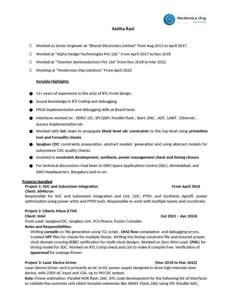 Modernize Design Anitha 11yrs+ | PDF | System On A Chip | Hardware Description Language