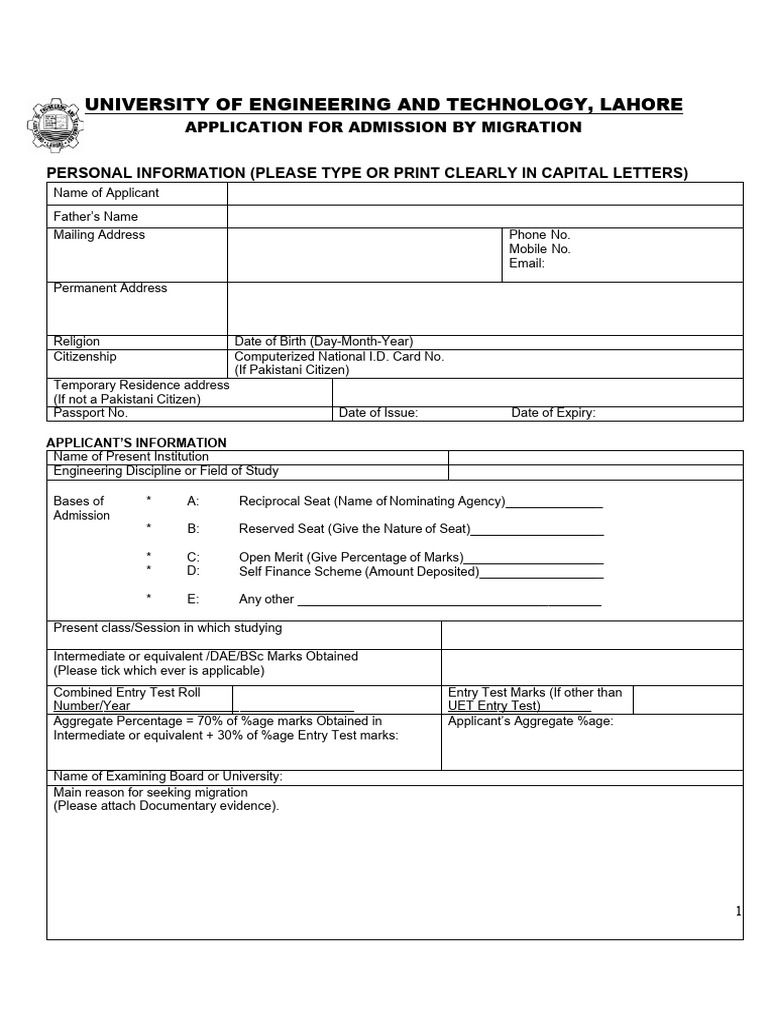 Migration Form 2022 | PDF | University And College Admission