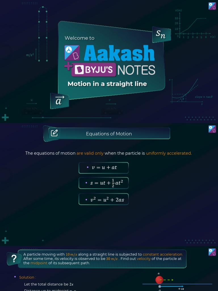 Motion in A Straight Line - JEE | PDF | Acceleration | Velocity