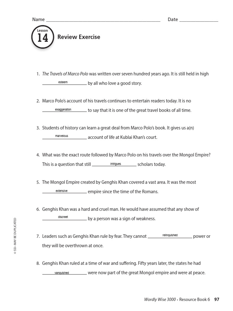 WW-Book 6-Lesson 14-Review Exercise | PDF | Marco Polo | Mongol Empire
