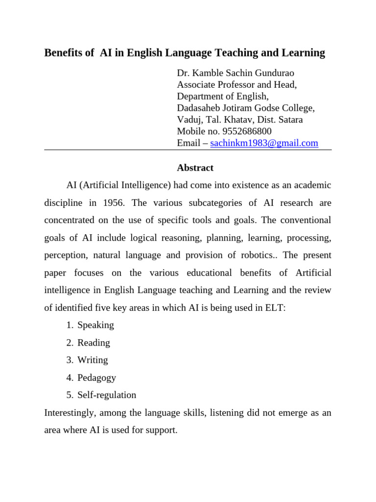 AI's Impact on English Teaching | PDF | Intelligence (AI) & Semantics ...