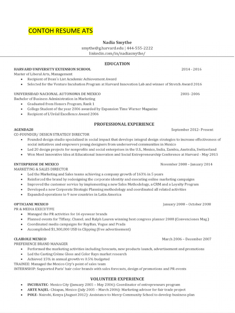 Contoh 3 Resume ATS | PDF