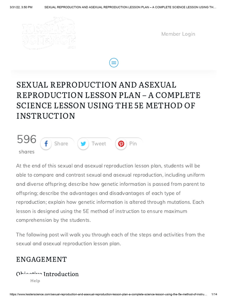 SEXUAL REPRODUCTION AND ASEXUAL REPRODUCTION LESSON PLAN - A COMPLETE ...