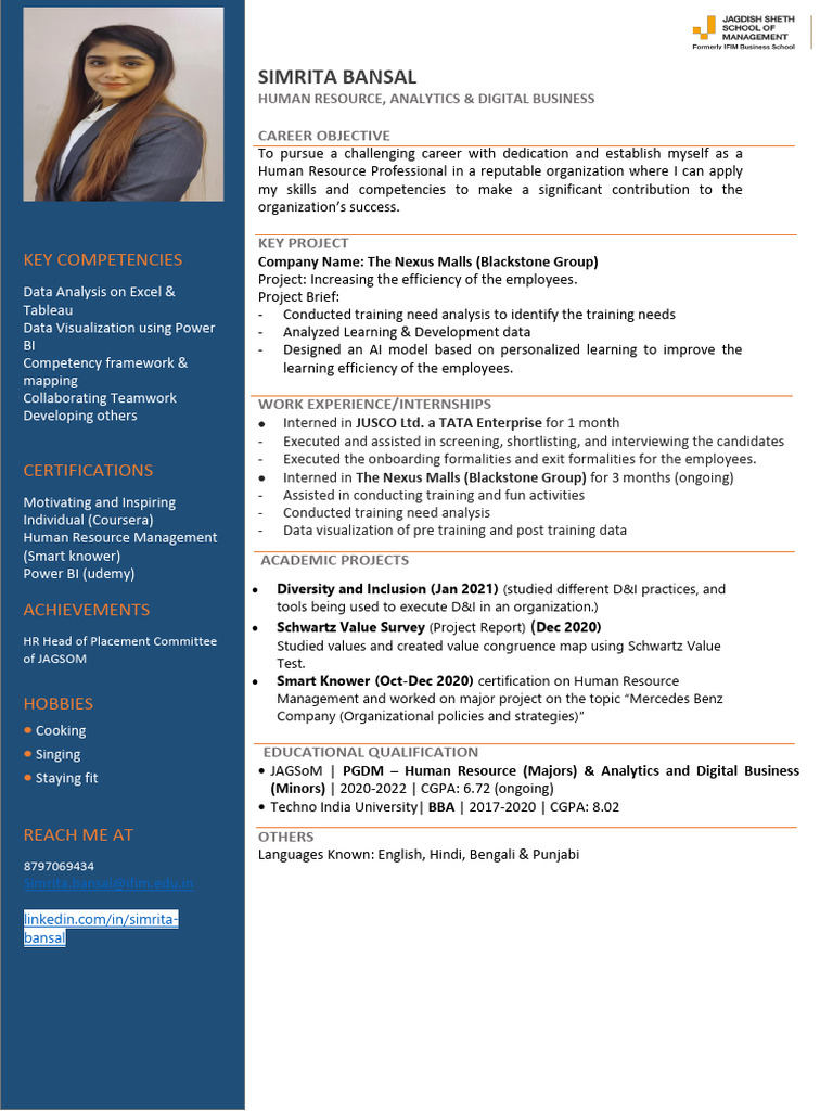 CV SIMRITA New Format Converted 1 Simrita Bansal | PDF | Human Resource ...