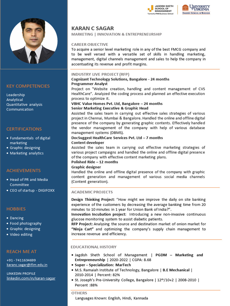 Karan C Sagar CV Karan Sagar 2 | PDF | Marketing | Business