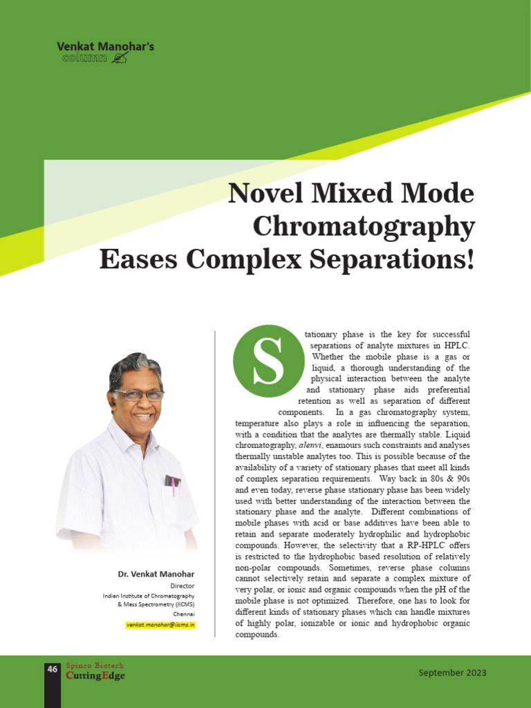 Novel Mixed Mode Chromatography Eases Complex Separation 1696053970 | PDF | Chromatography ...
