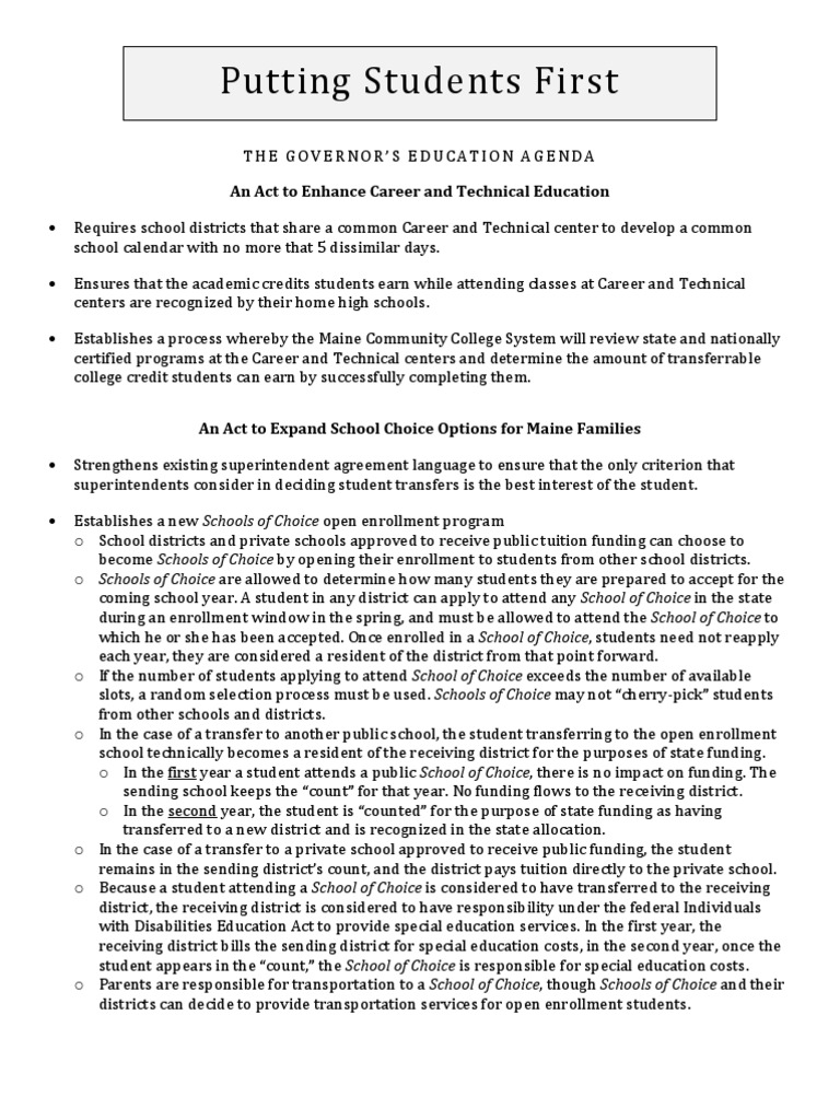 LePage Putting Students First | PDF | School Choice | Private School