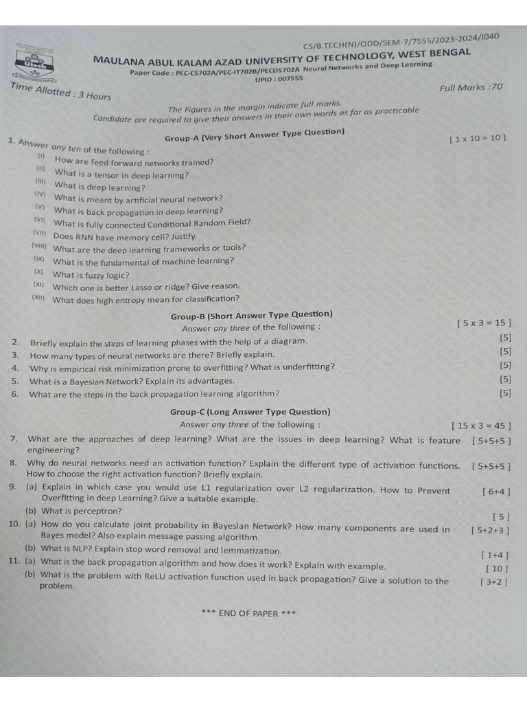 Neural Network and Deep Learning (2022-2024) | PDF