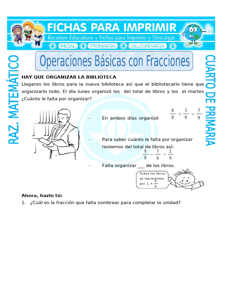 Operaciones Básicas Con Fracciones Para Cuarto de Primaria | PDF
