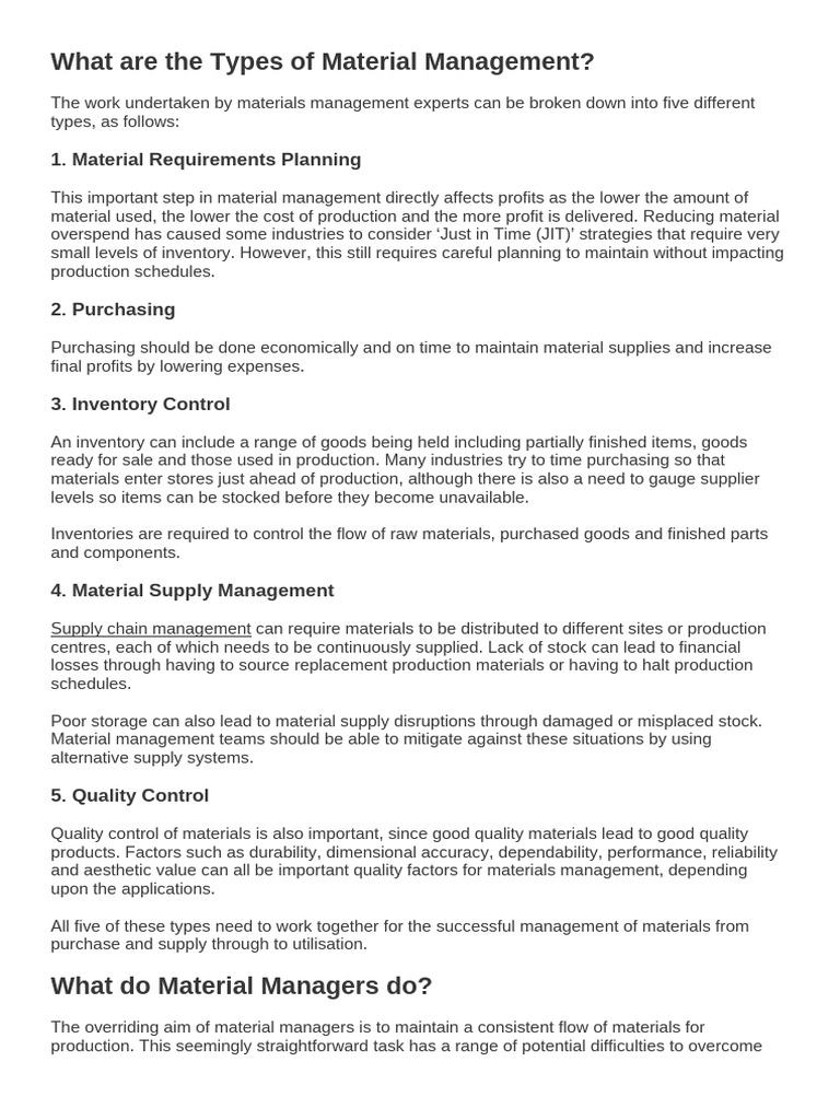 What Are The Types of Material Management | PDF | Business Economics ...