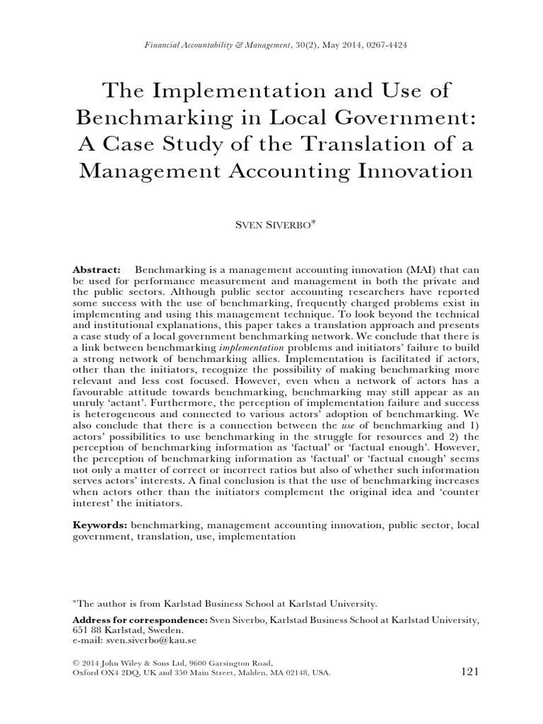 The Implementation and Use of Benchmarking in Local Government - A Case Study of The Translation ...