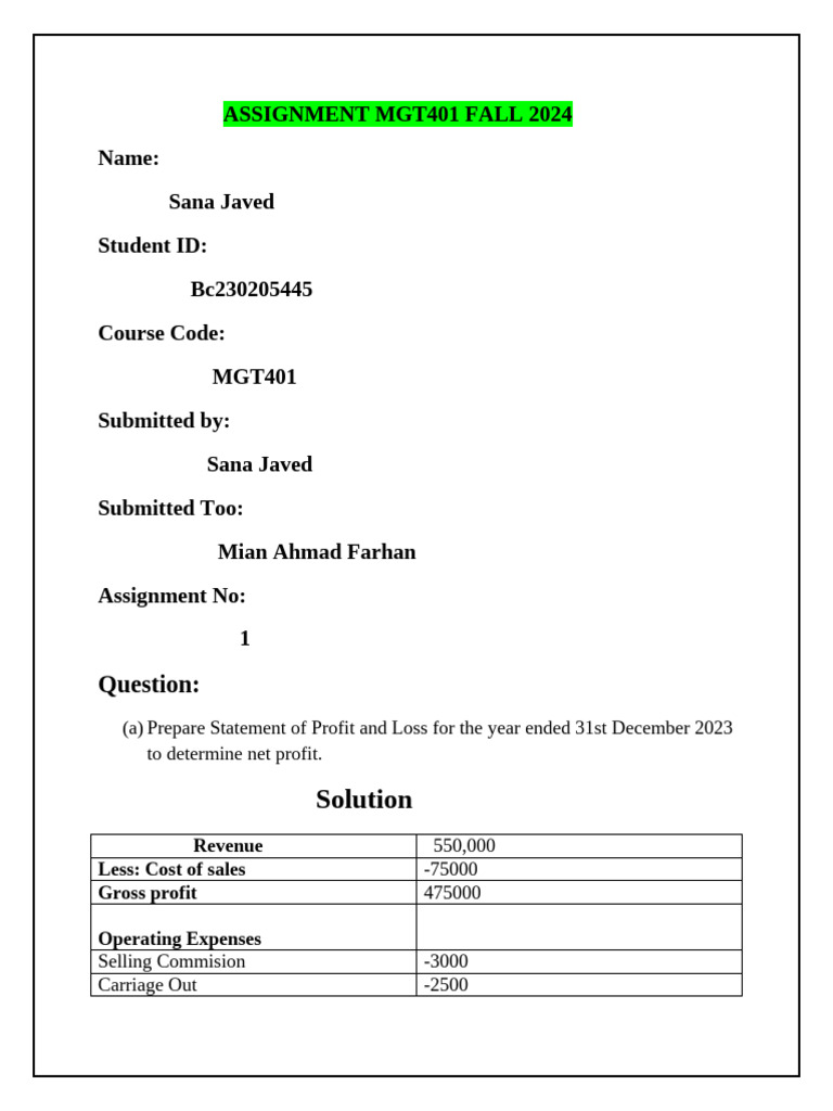 Assignment Mgt401 Fall 2024 Pdf Expense Equity Finance