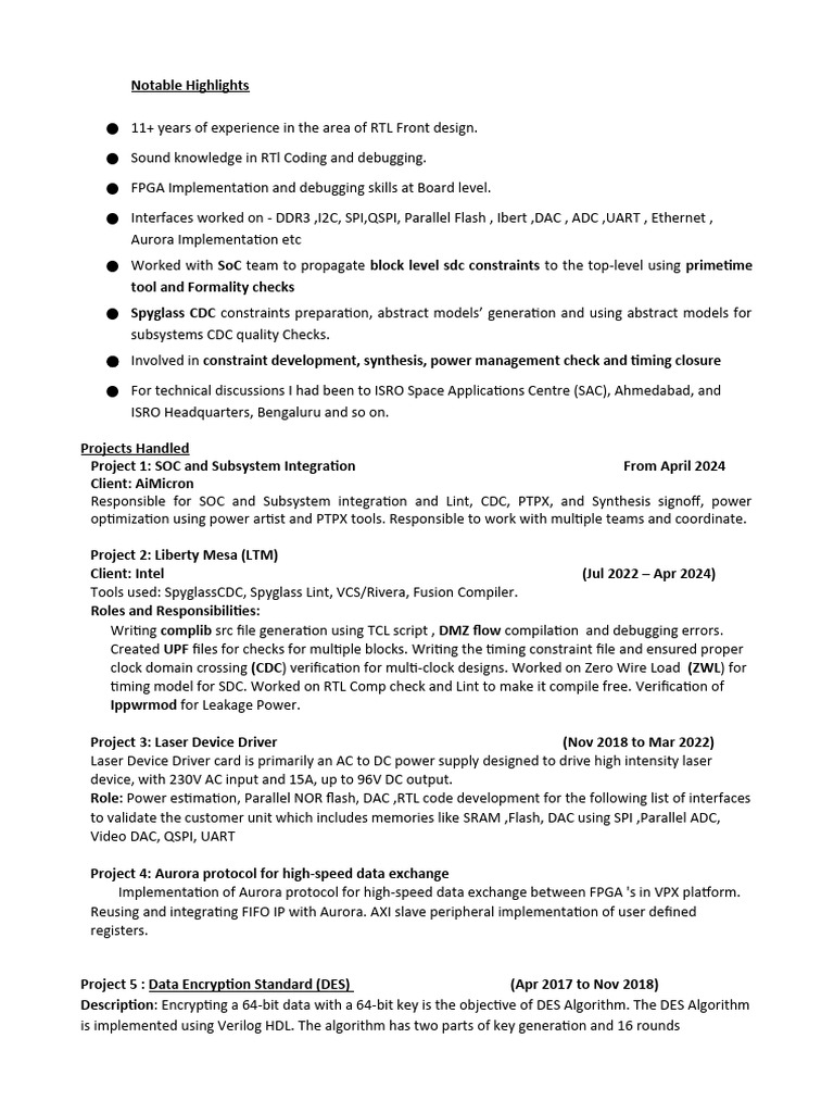 resume5 | PDF | System On A Chip | Field Programmable Gate Array