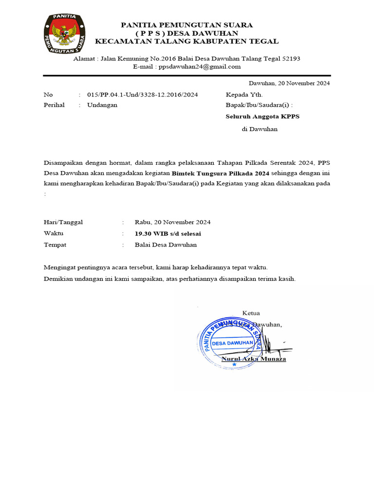 Undangan Bimtek Tungsura KPPS | PDF