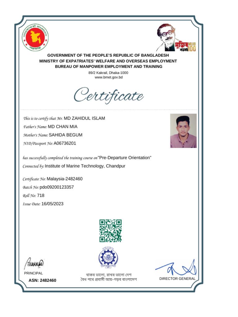 Pre-Departure Orientation Certificate | PDF