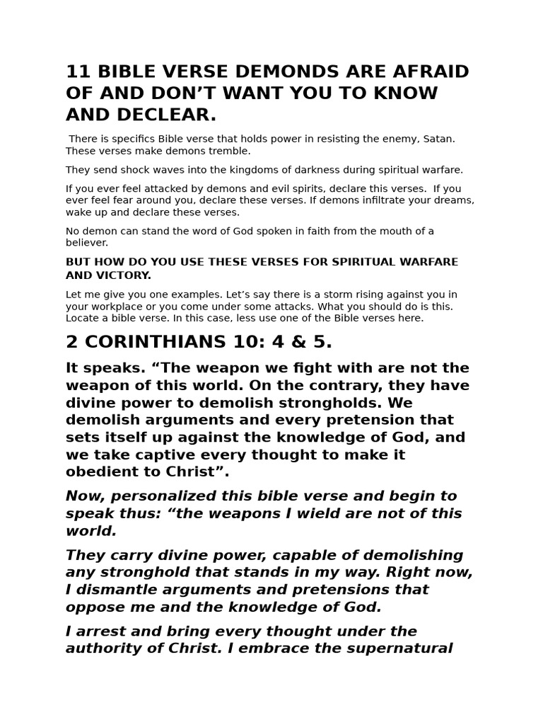 Edited 11 Bible Verse Demonds Are Afraid of and Do1 | PDF | Demons | Satan