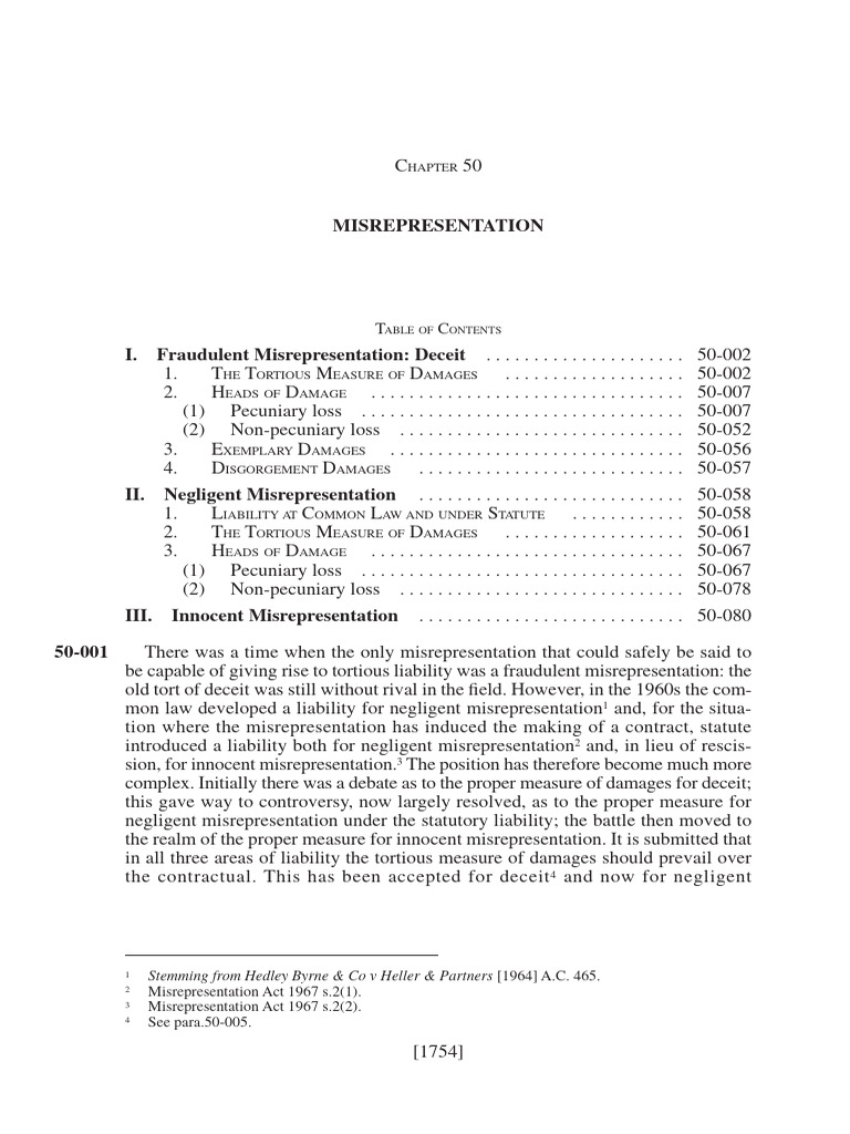 Misrepresentation Damages Guide | PDF | Misrepresentation | Damages
